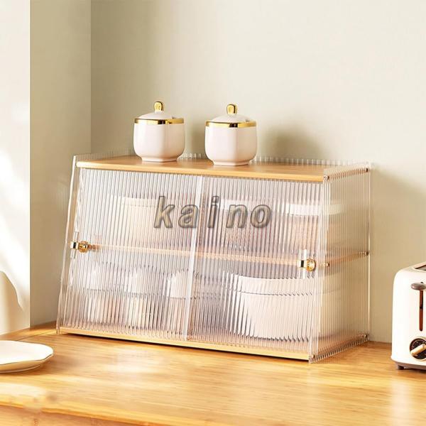 【美しい食器棚】美しさと実用性を兼ね備えた竹製キャビネット。 ガラス扉は縦縞模様を採用しており、透明でぼんやりとした美しさがあります。 あらゆるスタイルの家の装飾とよく調和し、空間に素朴な優雅さを加えます。【丈夫で安定】このキャビネットは高...