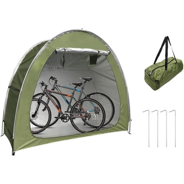 防水・防塵・耐久性：高品質のオックスフォード布と内側にコーティングされた防水PUで作られたこのバイクガレージは、耐久性、防水性、防塵性、耐紫外線性に優れています。 バイクをドライに保つ新機能。組み立てが簡単：自転車テントフレームをテントの隙...