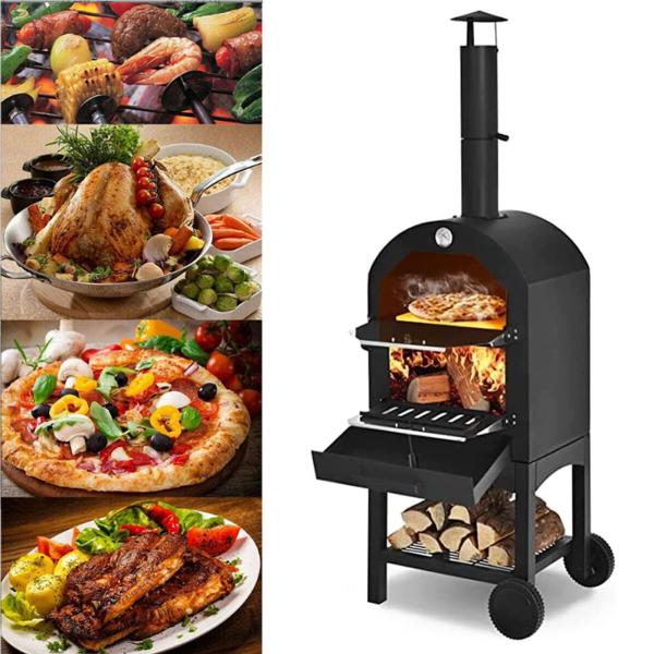 【薪焼きピザオーブン】屋外ピザオーブンは単なるピザパンではありません。ピザオーブンを使用して、パンを焼いたり、肉や魚をグリルしたりできます。 注: 無垢材または木炭を燃料として使用しますが、ピザには木材を使用する必要があります (オークなど...