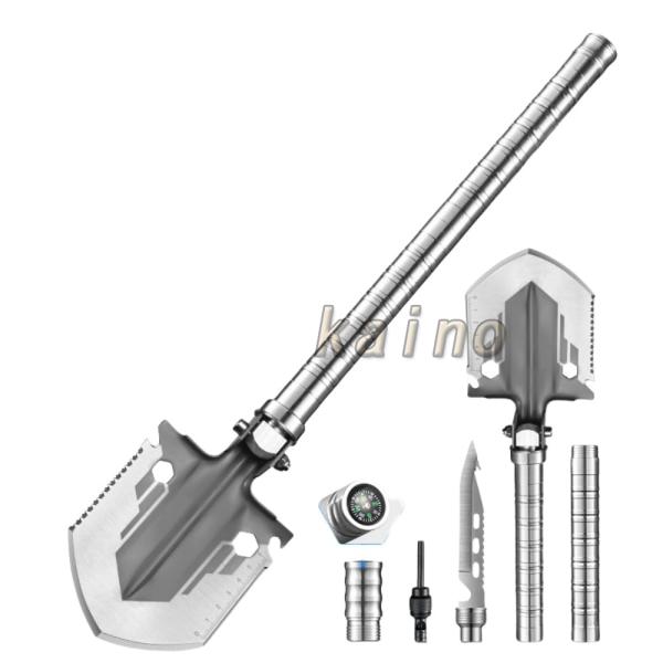 多機能で便利！アウトドア用スコップ・シャベル。人間工学に基づいた設計のため、キャンプ、登山などのアウトドア活動にエッジ加工されたブレードで食材を切って、マグネシウム棒で火を起こせば、これだけでちょっとした料理も作れます。折り畳み式で持ち運び...