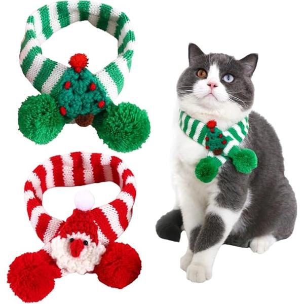 「商品仕様」：素材：毛糸、首周りサイズ：15-28CM、セット内容：2本セット（赤＋緑）「着用快適」：柔らかいニット生地で作られているため、ペットの肌に優しく、長時間の着用でも快適です。擦れたりすることなく、ペットが快適に過ごせます。「保温...