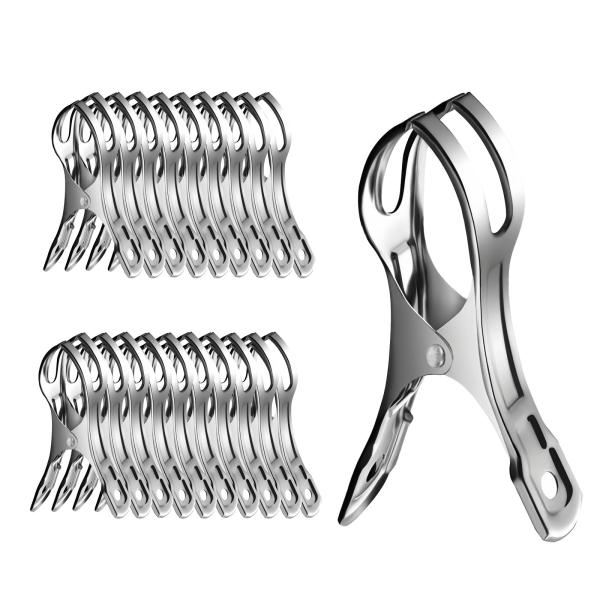 ??【商品仕様】本体：20個セット　サイズ：全長 / 11cm、開口幅 / 2.7cm、最大開口 / 5.5cm　重量：約23g　材質：ステンレス鋼 ※バネ部分には鉄素材も使用しております。??【強力なグリップ】強力なスプリングを採用してい...