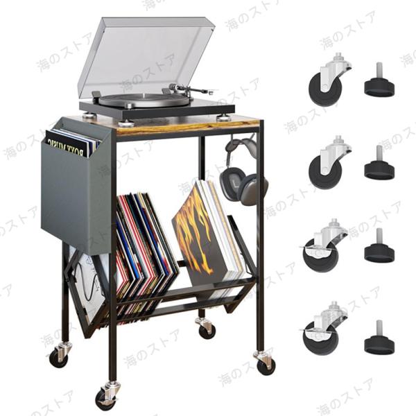 【大容量収納】レコードプレーヤー スタンドのサイズは長さ45cm×幅31.5cm×高さ65.5cmです。広々とした上部はほとんどのレコードプレーヤーにフィットし、下部の収納スペースとサイドのレコード収納ポケットには最大200枚のレコードを収...
