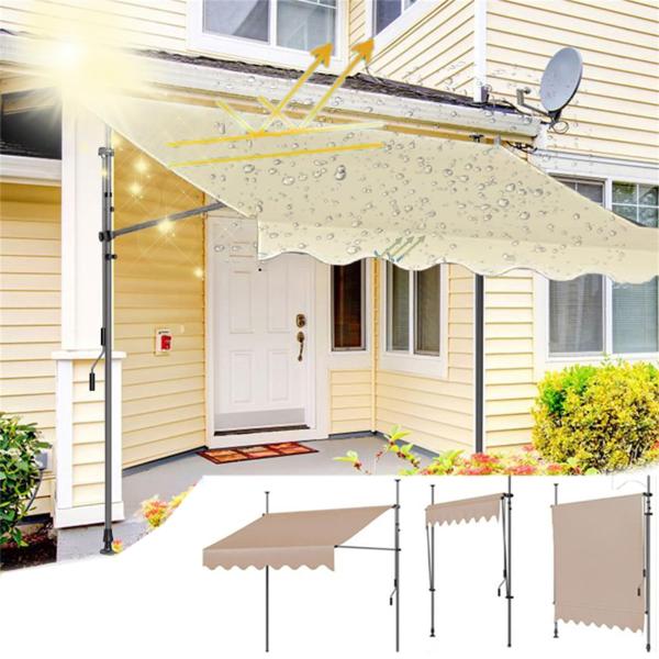 ? 雨よけ 屋根ンドクランク付きの格納式デザイン：ハンドクランクを使用すると、折りたたみ式アームの日よけを簡単に開閉できます。 120cmの長さのハンドクランクはユーザーフレンドリーです。傾斜角度は5°から35°の間で調整できるため、ニーズ...