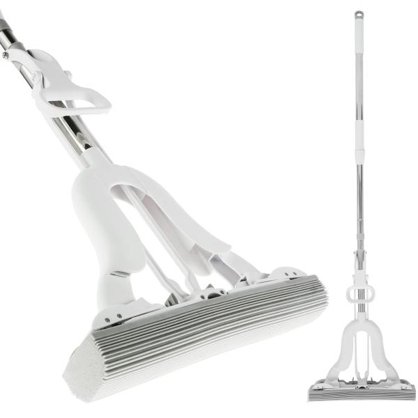 【高品質素材】このスポンジモップは高品質のPP、ステンレス鋼、ゴムスポンジ（PVA）などの素材で作られており、洗浄効率が高くなります。 使いやすく、掃除が早く、軽量で耐久性があり、安全で無臭です。【調整可能なハンドルデザイン】モップのハンド...