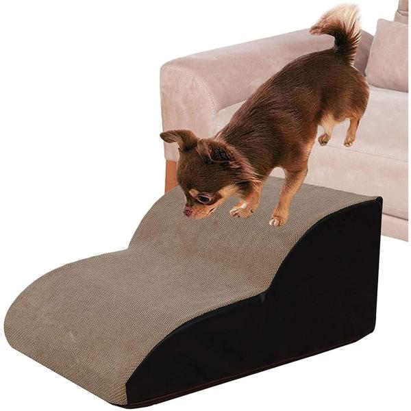 ??【商品サイズ】（2段）サイズ: 55×40×25cm，ペットが上り下りするとき膝/腰を保護することができます。それはほとんどの犬やペットに適した90kgに耐えることができます。??【 昇り降り心地よい 】ジャンプをしないでソファやベッド...