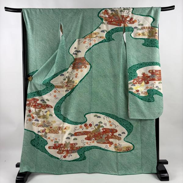 【着物ランク】秀品【素材】正絹【身丈】約168cm【裄丈】約69cm【袖丈】約111cm【袖幅】約35cm【前幅】約24.5cm【後幅】約30cm【サイズ】L【着物仕立て】袷【着用時期】10〜5月【コメント】未婚女性の第一礼装としてお使いい...