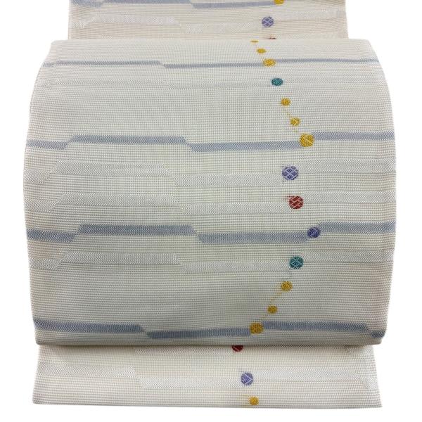 【着物ランク】秀品【素材】正絹【帯丈】約452cm【帯幅】約31cm【帯仕立て】仕立て上がり【コメント】夏帯でございます。普段使いでお使いいただける袋帯でございます。カジュアルな装いに合わせてお使いください。締め跡がございます。中無地に小さ...