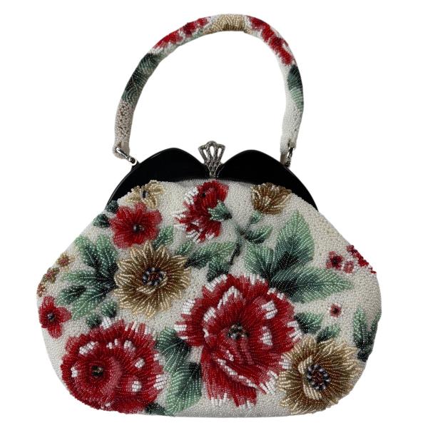 【着物ランク】逸品【素材】ビーズ【コメント】縦20cm　横24cm　奥行5cm多彩のビーズを使用した可愛らしいビーズバッグです。季節や着物の種類に関係なく使用することが出来るので一つ持っているととても便利です。持ち手部分に大きなシミ、背面に...