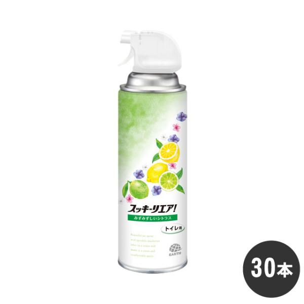 【商品名】スッキーリエア！ トイレ用 みずみずしいシトラス【内容量】350ml×30本【生産国・生産地域】日本【成　分】イオン系消臭剤、植物抽出物、エタノール、イソプロピルメチルフェノール(IPMP)、香料【品　名】消臭・芳香剤【用　途】ト...
