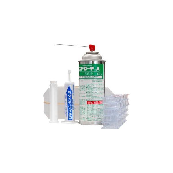 【商品名】チャバネゴキブリ駆除スターターセットEL【セット内容】エヤローチA 420ml×1本　ミサイルジェルD　30ｇ×1本 ジェル型ベイト剤用押し出し棒誤食防止用プラスティックケース×20個 生息調査用ゴキブリトラップ×20枚【用途】飲...