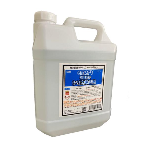 【商品名】お風呂のシリカ除去剤【内容量】4L【主成分】有機酸、酸性フッ化アンモン、界面活性剤【液　性】酸性【用　途】お風呂や水回りのシリカスケールの除去作業【希釈倍率】原液使用【使用目安】10平方メートル/L【原産国】日本【販売元】株式会社...