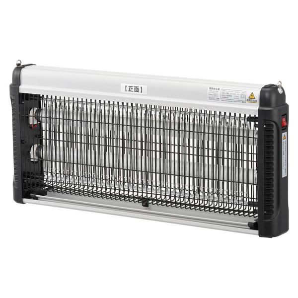【商品名】電撃殺虫器 GH130 OBK-GH130B【定格入力】AC100V 50/60Hz 22W【定格2次電圧】約DC1200V【定格2次短絡電流】約6.0mA【使用誘虫灯】FL15BL×2本【本体寸法】(約)幅515×高さ240×奥...