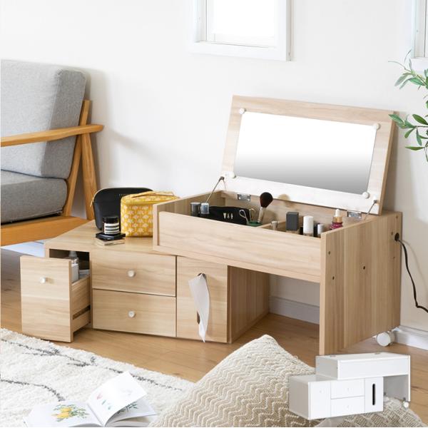 2口コンセント付なので便利です。引き出し付きなので小物の収納にも役に立ちます。商品サイズ幅63〜105×奥行き39.5×高さ41（cm）梱包サイズ幅69×奥行き43.5×高さ24.5（cm）梱包重量約25.5（kg）材質プリント紙化粧板、ガ...