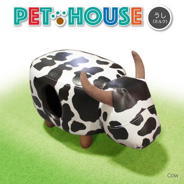 ＊商品名・Pet House　ウシ＊サイズ／寸法・W620mmxD340mmxH400mm*素材／材質・PVC＊色・白黒うし柄*その他商品説明・ペットハウスやソファースツールとして使えます。・木製脚付き・とてもかわいいアニマル型ペットハウス...