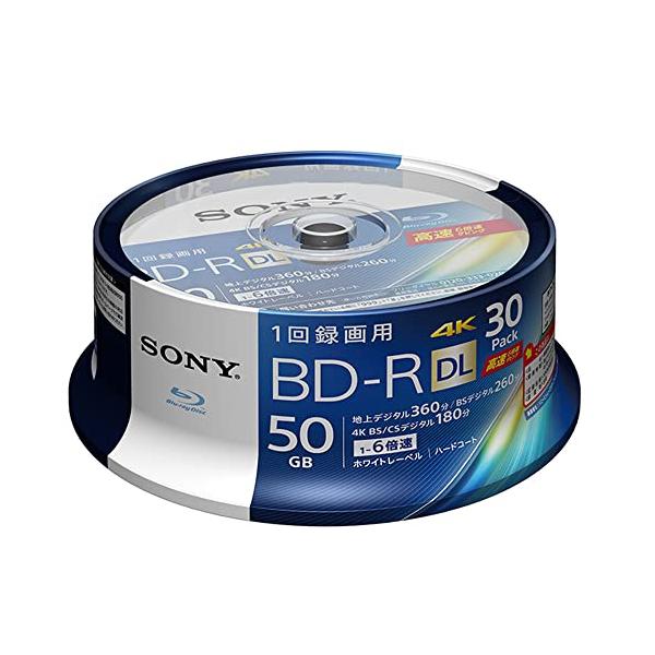 「商品情報」ビデオ録画用ブルーレイディスク。1回録画用。2層。50GB。1-6倍速。30枚パック「主な仕様」大切な映像の保存用ディスクに最適。傷・埃・汚れに強い高性能なハードコートを採用規格:映像用BD-R 2層 入り数:30枚(ケース無し...