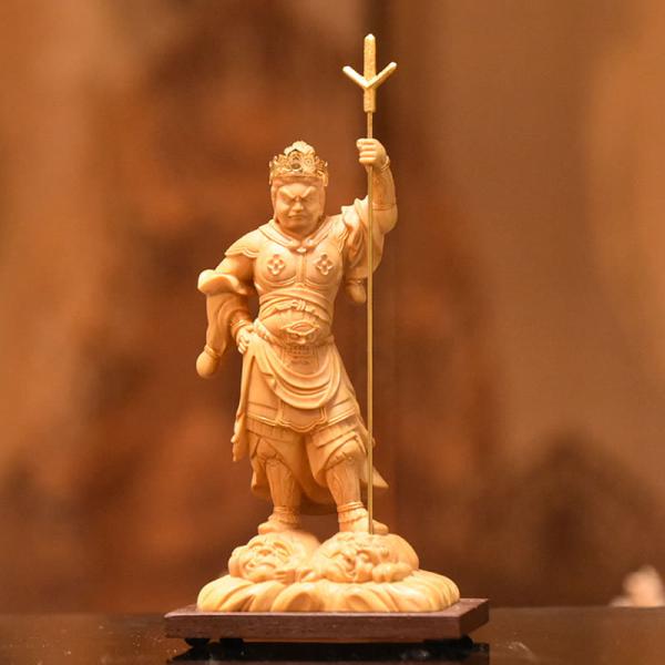 木彫仏像 小仏 柘植【泥足毘沙門天】金泥仕様　武将上杉謙信が愛した仏像