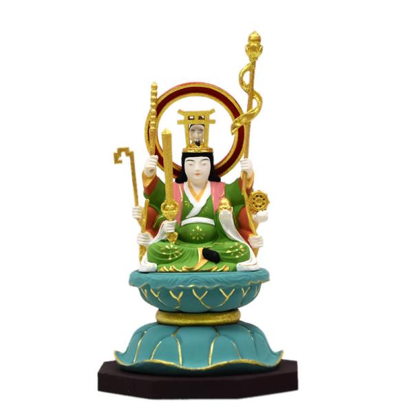 木彫り 仏像 小仏【宇賀八臂弁財天（弁才天）】 柘植　極彩色