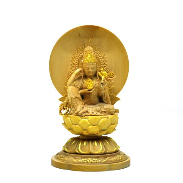 木彫り　仏像　小仏シリーズ【如意輪観音菩薩】商品番号：S-NYRBJ材質：柘植（ツゲ）サイズ：高さ10.5cm×幅5.9cm×奥行5.9cm仕上げ：金泥仕様