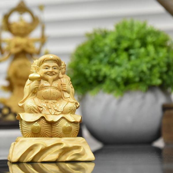 木彫り 仏像 小仏開運招福 【三面大黒天】柘植 金泥仕様