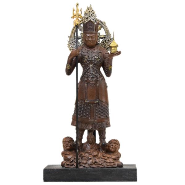 木彫仏像-小仏シリーズ【兜跋毘沙門天（とばつびしゃもんてん）】商品番号：S-TBBSMTBFB材質：柘植（つげ）サイズ：高さ11.5cm×幅6cm×奥行4cm仕上げ：古美色