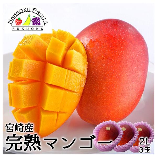 商品名…完熟マンゴー2L3玉内容量…2Lサイズ3玉(1玉あたり約350ｇ)産   地…宮崎県消費期限…なるべくお早めにお召し上がり下さい。※画像はイメージです。※加算送料：北海道…￥2,000 (税込）  沖縄…￥1,500 (税込）