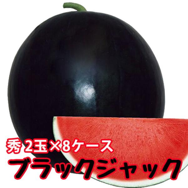 【発売日：2026年07月20日】ブラックジャック スイカ 種無しすいか 送料無料 【 種なしスイカ ブラックジャック 秀品 ２玉入 ８ケース 】 黒皮 尾花沢スイカ スイカ 西瓜 ギフト お中元 お盆 お供え 山形 訳あり 農産物 ポイン...