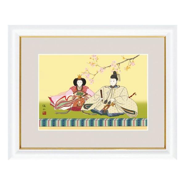 　【段雛　額飾り】女児の健やかな成長を祝う優しい表情の額飾りです。寸法・・・・・・高さ３９ｃｍ×幅４８ｃｍ額・・・・・・・木製（前面アクリルカバー）額飾りは完全受注生産のため納期には１週間〜１０日程かかります。製作したばかりの新品の額飾りを...