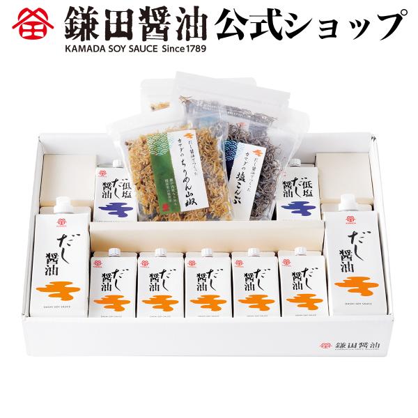 【お申込み期間 8月5日まで】定番のだし醤油と低塩だし醤油にご飯のおともをセット。【セット内容】カマダの塩こんぶ　25g×2袋カマダのちりめん山椒　50g×1袋だし醤油 500ml×2本だし醤油 5ヶ、低塩だし 2ヶ（各200ml）【賞味期...