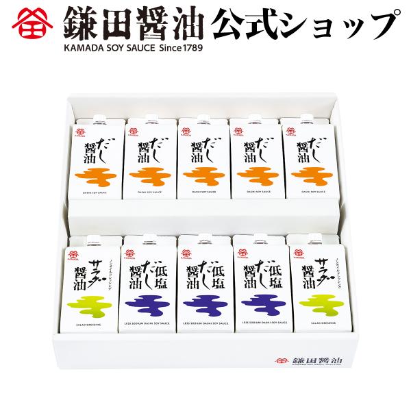 人気の3種類をセットにしました。【セット内容】だし醤油 5ヶ、サラダ 2ヶ、低塩だし 3ヶ（各200ml）【賞味期間】だし醤油：製造日から1年半／その他：製造日から1年【保存方法】開栓前は直射日光をさけ、常温で保存してください。開栓後は冷蔵...