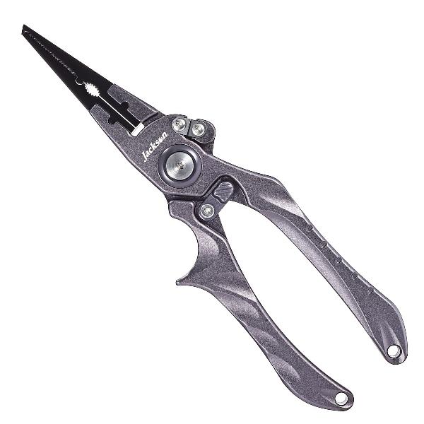 アルミ素材で多くの機能を備えた軽量のプライヤー。左右非対称のグリップで握りやすく、フック交換時などに力を込めやすくなっています。先端が10cmあるため、リーチが長くフックも安全に外すことができます。また、ワンタッチでロック＆ロック解除できる...