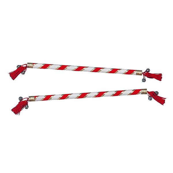 綾棒踊り用の綾棒（1対）です。赤・金・白の布テープを巻き、両端には鈴と房が付いた彩りも鮮やかなものです。両手に1本ずつ持ち、振りながら踊ります。盆踊りや創作舞踊などにもしばしば取り入れられます。※改良などのためデザインが多少変る場合がありま...