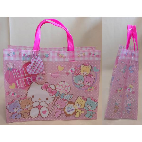 ハローキティ(Hello Kitty) ビニールバッグ(プールバッグ水着入れ・スイミングバッグ/ビーチバッグ) マチ有角型(115727)  サイズ：約W34xH26xD12cm 材質：PVC  *絵柄はサンプル画像です。実際の絵柄と多少異...