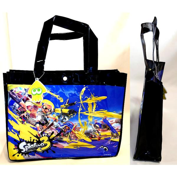 Splatoon3[スプラトゥーン3] ビニールバッグ(スイミングバッグ水着入れプールバッグ/ビーチトートバッグ) マチ有(ネームホルダー付)(SPT-1041BK)  サイズ：約W35xH27xD10cm 材質：PVC  *絵柄はサンプル...