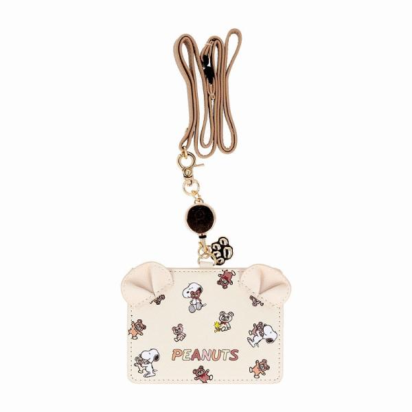 スヌーピーPEANUTS(ブラウン) Snoopy &amp; CuddlyBears リール付カードホルダー（クマ耳型首下げ名札・IC/IDカードホルダー） (S2221667)  【材質】PU・PVC・ポリエステル・亜鉛合金  くま耳が...