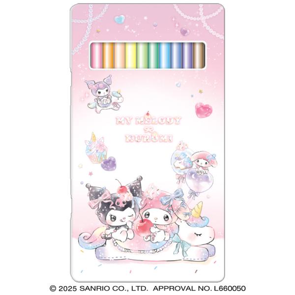 マイメロディ&amp;クロミちゃん[MyMelody/KURIMI] サンリオ[SANRIO] （ユニコーン）クラックス（CRUX) 缶ケース入り12色いろ鉛筆(色鉛筆１２色) (CR133881)  中身が見える窓あき仕様  裏面には名前...