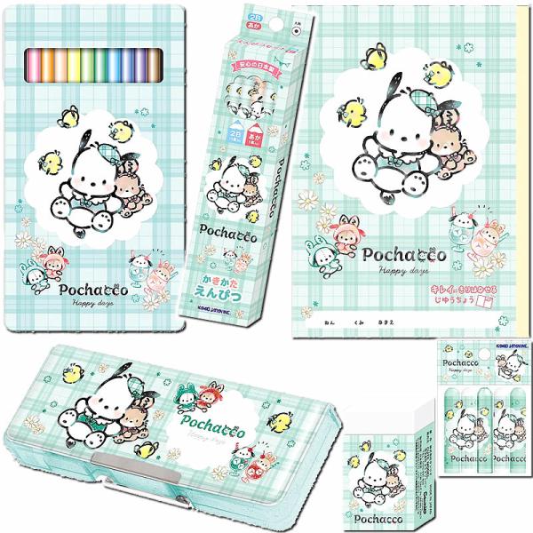 ポチャッコ[SanrioPOCHACCO ]サンリオ 鉛筆２B＋色鉛筆１２色6点文具セット  ●セット内容●・鉛筆２B・色鉛筆12色・・筆箱・鉛筆キャップ・消しゴム・・自由帳・の文具6セット <font color=#ff000 si...