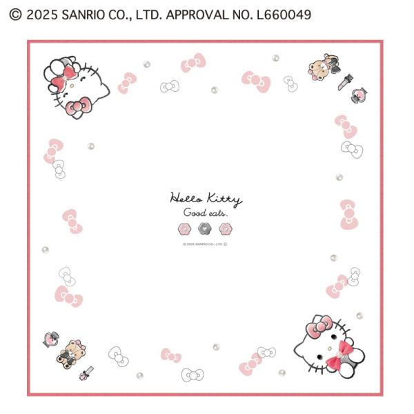 ハローキティ[HelloKitty]サンリオ （モノクロリボン）クラックス（CRUX) ランチクロス（ナフキン） (CR306997)  素材：ポリエステル100％  しわになりにくい 乾きやすい アイロンらくらく♪  パール+サテンリボン...
