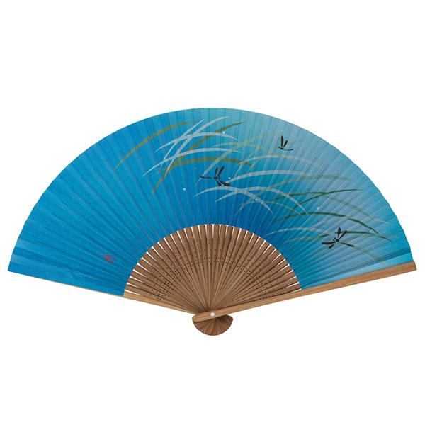 伏見上野旭昇堂 uen-5711 紙扇子 唐木中彫「紺地トンボ」紳士用 香り付 7.5寸15間 約22.5cm メーカー取寄せ品 扇子 香り 和風 上品 プレゼント ギフト【伏見上野旭昇堂 紙扇子 唐木中彫「紺地トンボ」】京都製扇面紙と竹の...