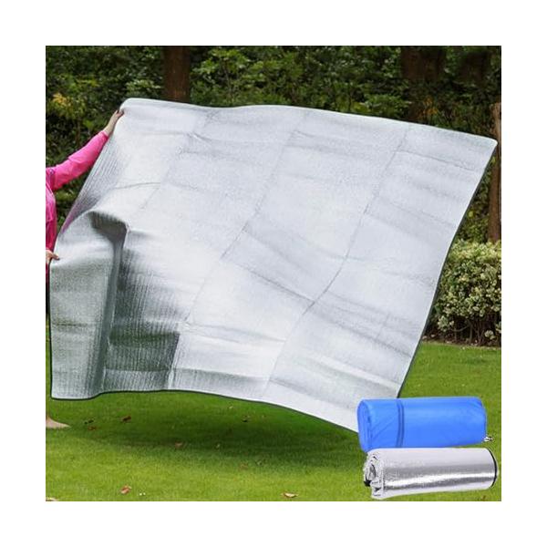 ?製品サイズ 約 ：長さ250cm*幅200cm*厚さ2.5mm；収納サイズ 約 ：43*26*10cm；重量 約 ：350g；超軽量マットです。マット材質：アルミ蒸着発泡ポリエチレン。?撥水加工：撥水加工で雨や汚れに強く速乾性に優れていま...