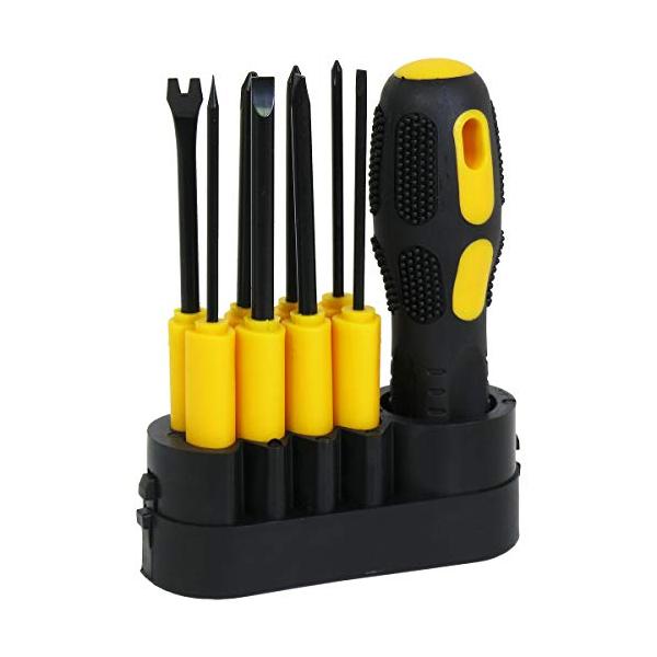 グッ!!と握れてしっかりフィット!!太径グリップ採用。先端磁力入り差替ハンドル；-3mm、-5mm、-6mm、*No.0、*No.1、*No.2、千枚通し、釘抜き材質；*ドライバー/Cr-V、PP　*差替グリップ/PP*TPRDIY・工具・...