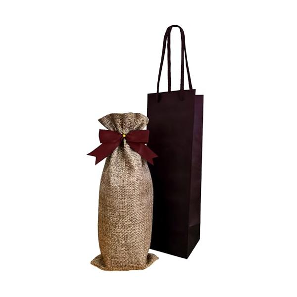 誰でもカンタン キレイ 袋に入れてリボンを取りつけるだけでボトルをラッピングできるキット高級感のある布製ラッピング袋とリボン付ワイヤータイ、そして持ち運びに便利な手さげ用紙袋まで入っているのでギフトの準備はこれひとつで完璧 750mlのワイ...