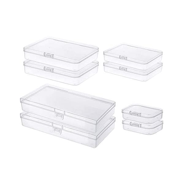 4サイズ盛り合わせ： 17.5cm x 10cm x 2.1cm / 14.8cm x 7.9cm x 1.9cm / 9.5cm x 6.2cm x 1.3cm / 6.8cm x 5.2cm x 1.1cm 。4サイズの長方形のプラスチ...