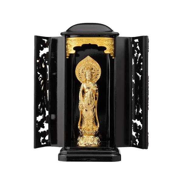 シリーズ：守護本尊 純金メッキ仕上げ 3号PC厨子入り　約14ｃｍ 小スペースでも仏像を祀れる厨子をお付けして本体サイズ：高さ14.0*幅6.4*奥行6.4cm 厨子寸法 重さ：125ｇ　 *仏像単体サイズ：高さ10.0*幅2.7*奥行2....