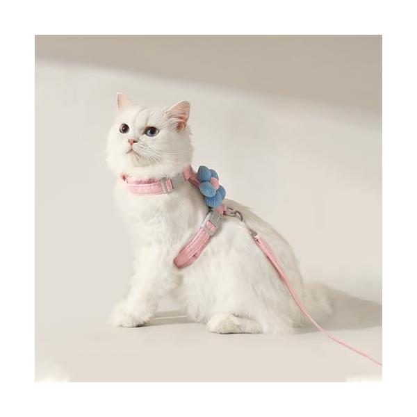 ほとんどの猫ちゃんに最適な、リーシュ付きキャットハーネスです。Sサイズ - 胸囲：34*46cm、Mサイズ - 胸囲：36*52cm。高品質の生地を使用し、柔らかく軽量 約65*110g なので、猫ちゃんが快適に着用できます。調節可能なバッ...