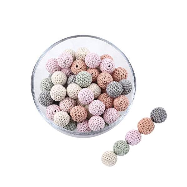 商品説明：素材:無塗装のオーガニック木材ビーズの上に綿100%の毛糸で鍵編みしてあります。 サイズ：16mm 数量：40個入り安全素材:環境にやさしい安全で健康的な天然無塗装木製素材と肌にも優しい コットン108％で作られたビーズです。有害...