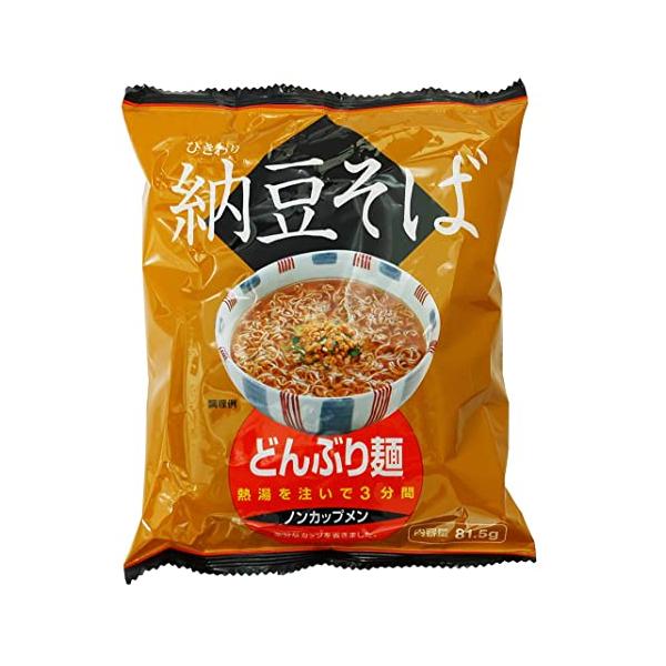 原材料：油揚げめん［小麦粉 小麦*国産* 、そば粉、パーム油、馬鈴薯でん粉(馬鈴薯*国産**遺伝子組換えでない* 、食塩］、スープとかやく［納豆、食塩、粉末しょうゆ(大豆*遺伝子組換えでない*・小麦を含む 、砂糖、酵母エキス、ねぎ、混合節粉...