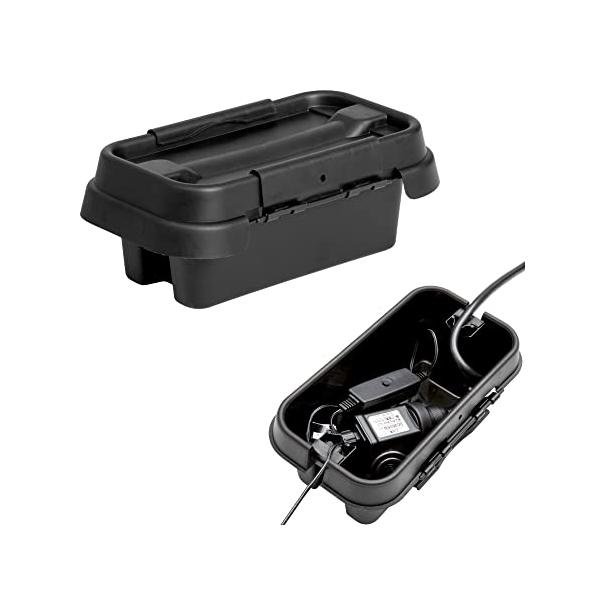 水やホコリからコードを守るコンセントボックス。イルミネーションや屋外用ライトのコード収納に。屋外でもコードをすっきり収納。水やホコリの侵入を防ぎます。いたずら防止に、フタと容器をしっかり固定できます。サイズ：約幅27.5cm*奥行15cm*...