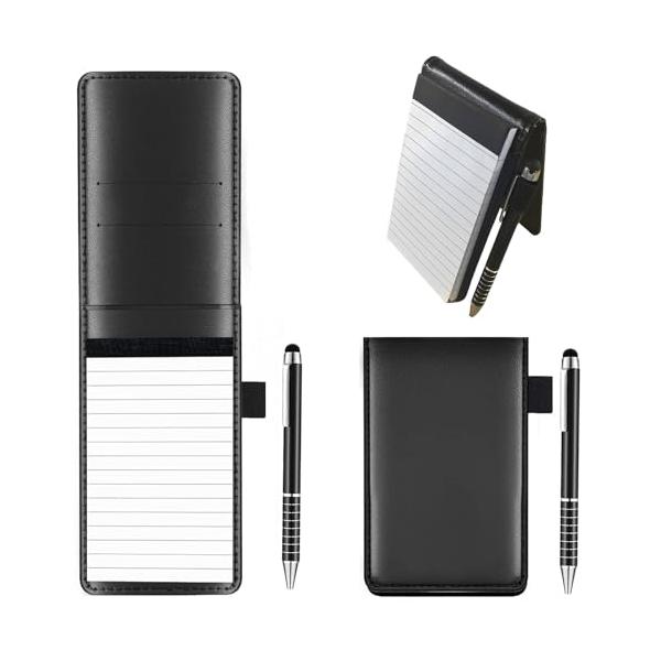 商品仕様 : 製品のサイズは138*86*15mmで、紙は50ページあります。本体の重さは88gで、金属ペンの重さは12gです。カラーは黒です。 高品質素材 : 高品質な革を使用しており、大切なメモを保護し、快適な触感と耐久性を提供します。...