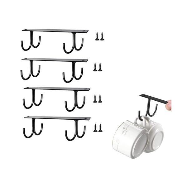 「商品仕様」素材：鉄、カラー：ブラック、サイズ：20*8*6cm、セット内容：4個セット「4個セット」各マグホルダーにはフックが4つ付いており、マグラック4個セットには複数のカップを収納できます。マグホルダーは高品質の金属製で、耐久性があり...
